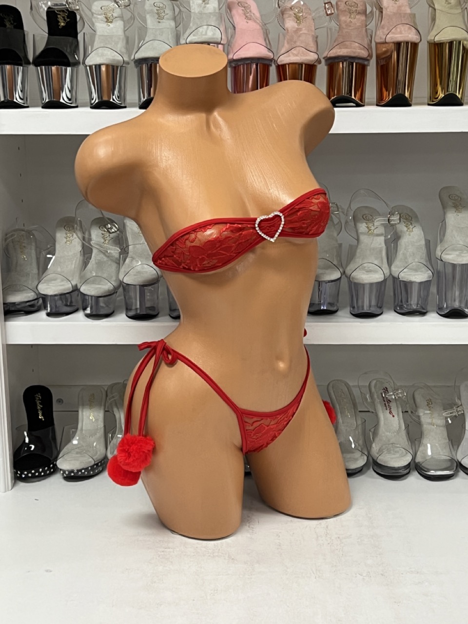 Red Lace Heart Connected Teardrop Bikini - Pleasure Zone